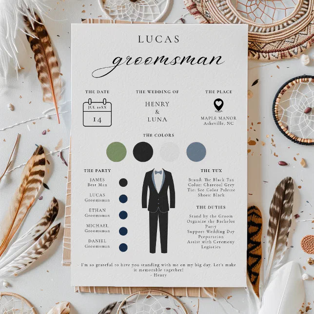 Minimalist Groomsmen Info Card | Zazzle