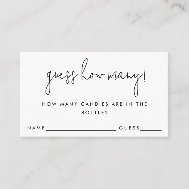 Minimalist Guess How Many Game Card | Zazzle