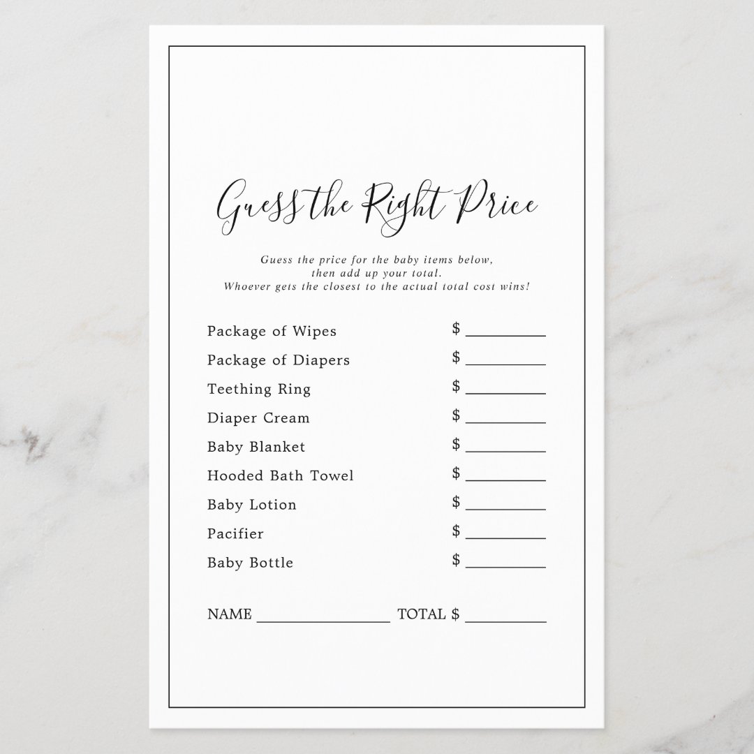 Minimalist Guess the Right Price Game | Zazzle