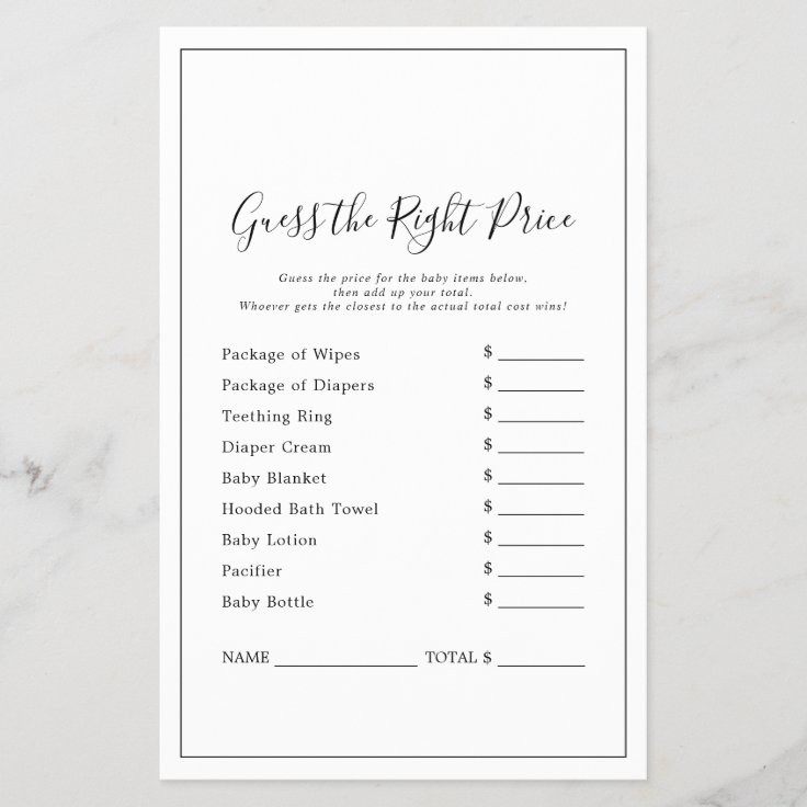 Minimalist Guess the Right Price Game | Zazzle