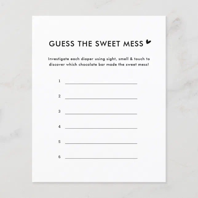 Minimalist Guess The Sweet Mess Game Cards | Zazzle