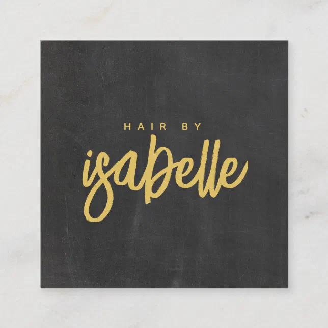 Minimalist Hair Stylist Mustard Script Black Square Business Card | Zazzle