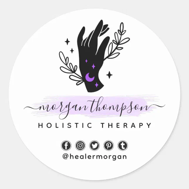 Minimalist Hand Moon Metaphysical Massage Reiki Classic Round Sticker ...
