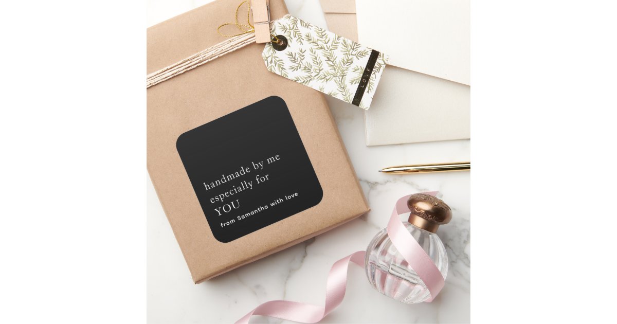 Minimalist Handmade Especially For You Black White Square Sticker | Zazzle