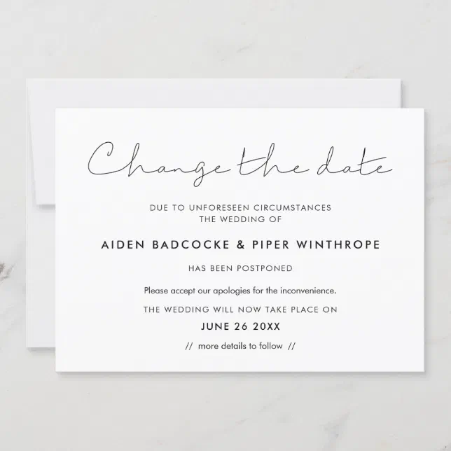 Minimalist handwritten Change the date update Invitation | Zazzle