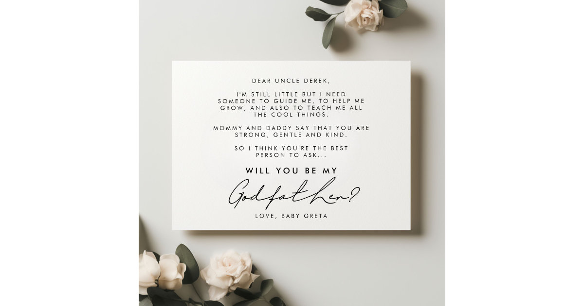 Minimalist handwritten Godfather proposal card | Zazzle