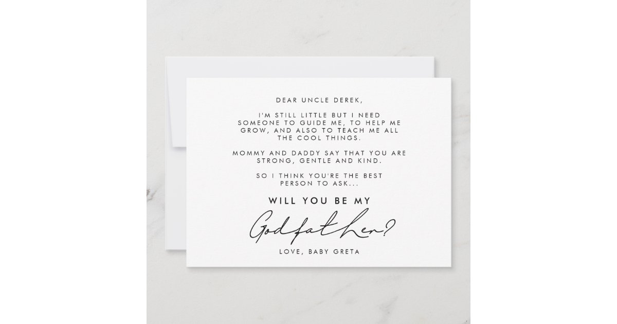 Minimalist handwritten Godfather proposal card | Zazzle