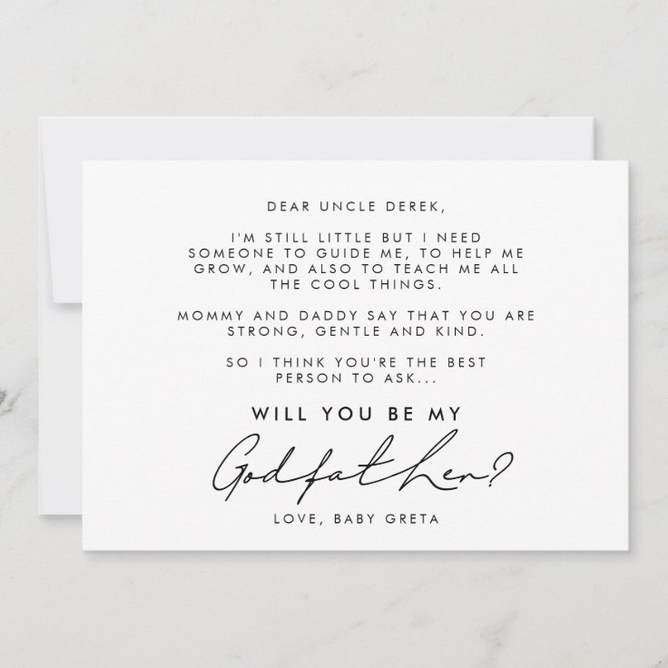 Minimalist handwritten Godfather proposal card | Zazzle