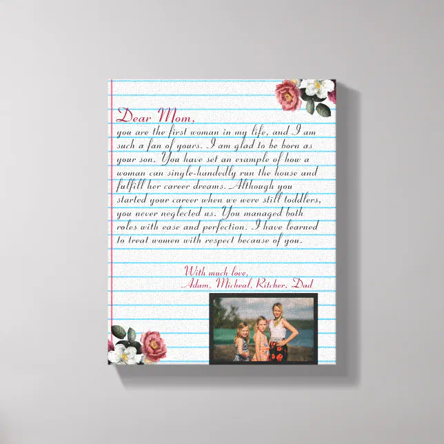Minimalist handwritten love letter mom message canvas print | Zazzle