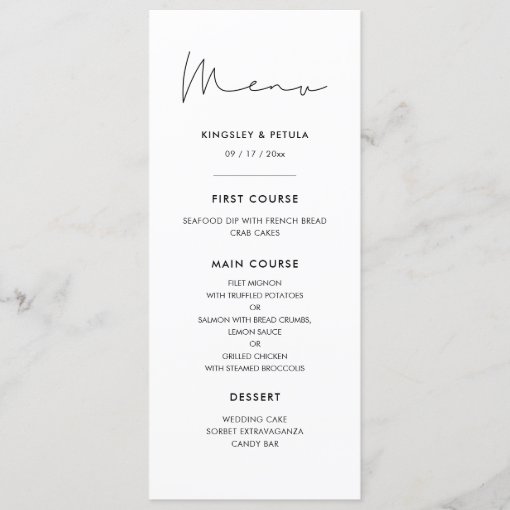 Minimalist handwritten menu | Zazzle