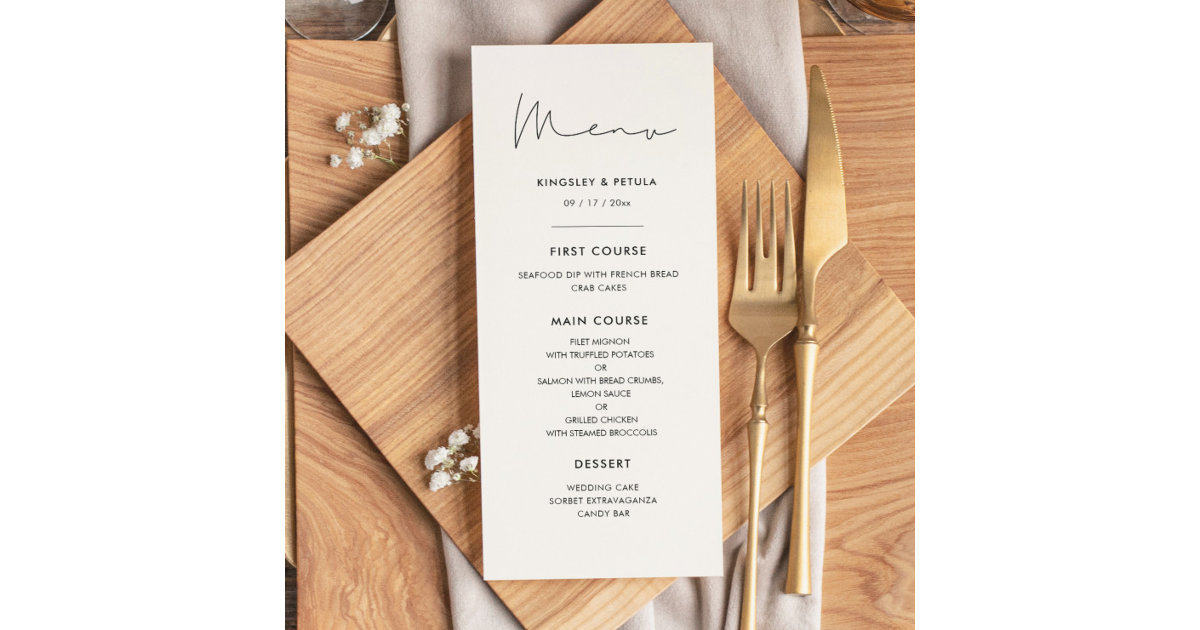 Minimalist handwritten menu | Zazzle