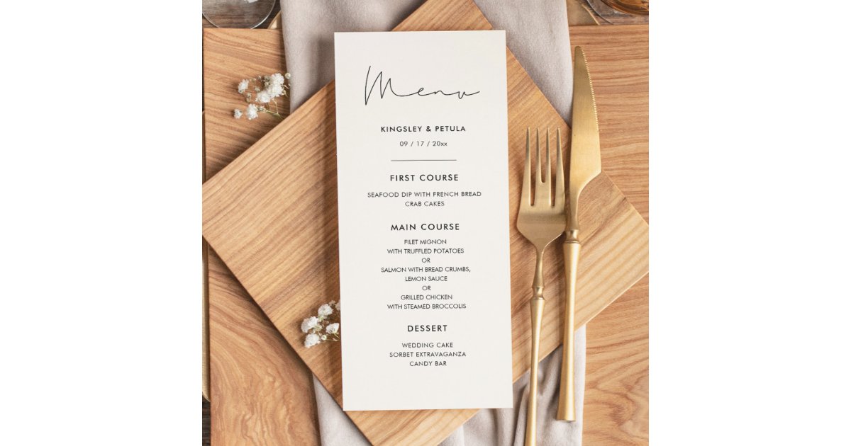 Minimalist handwritten menu | Zazzle
