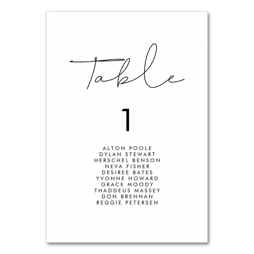 Minimalist handwritten wedding seating chart cards | Zazzle