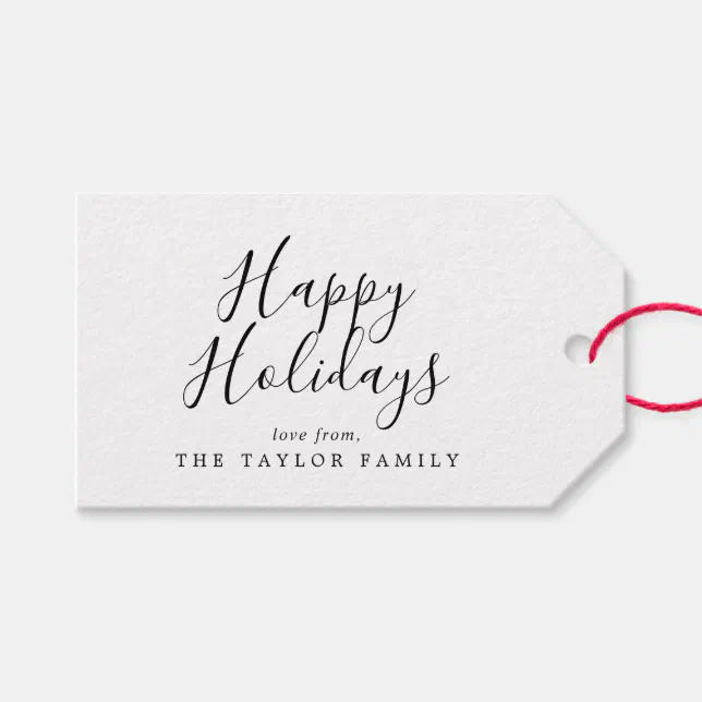 Minimalist Happy Holidays Family Holiday Gift Tags | Zazzle