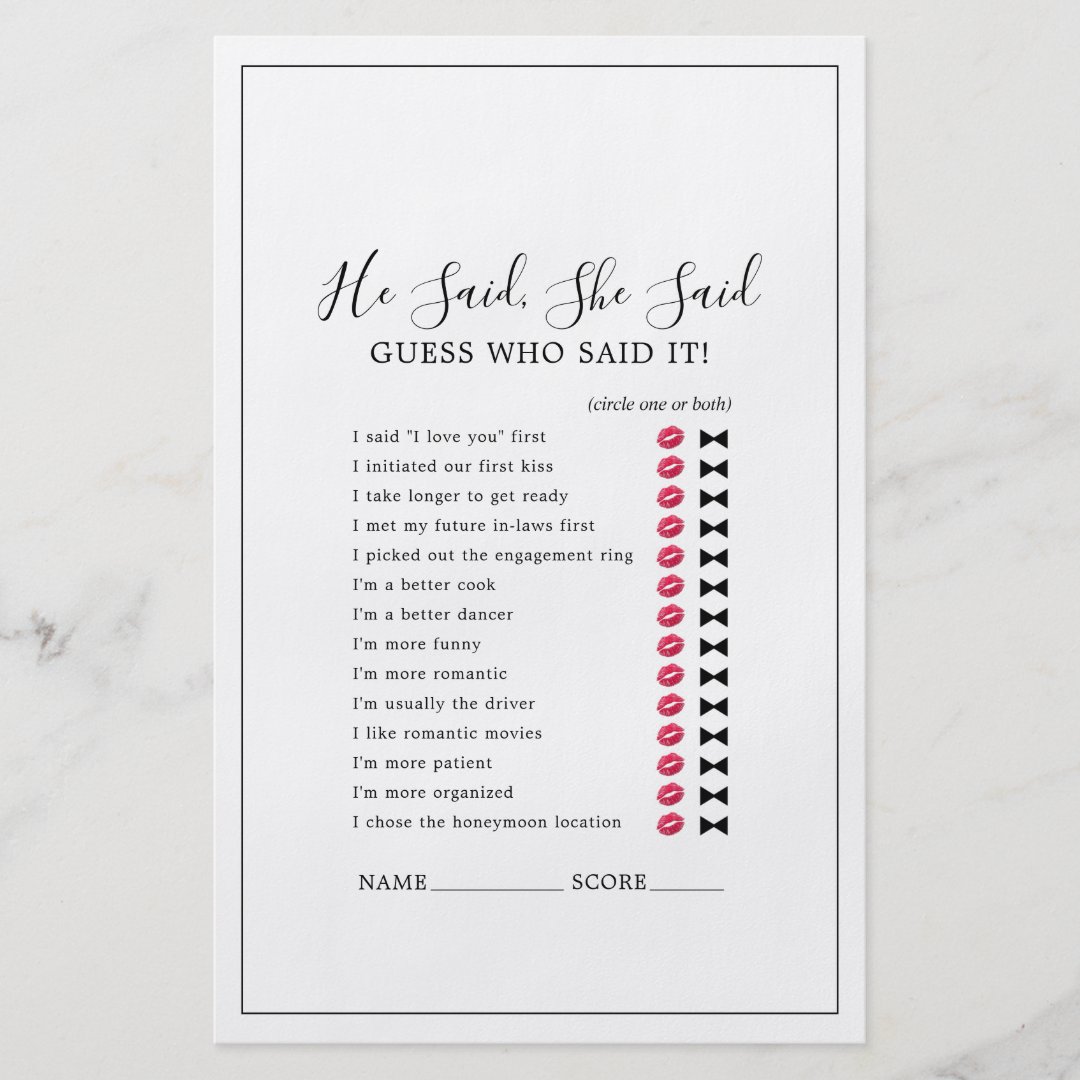 Minimalist He Said She Said Game Flyer | Zazzle