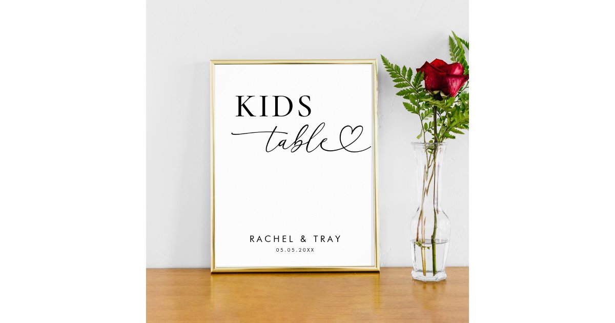 Minimalist Heart Script Kids Table Wedding Sign | Zazzle