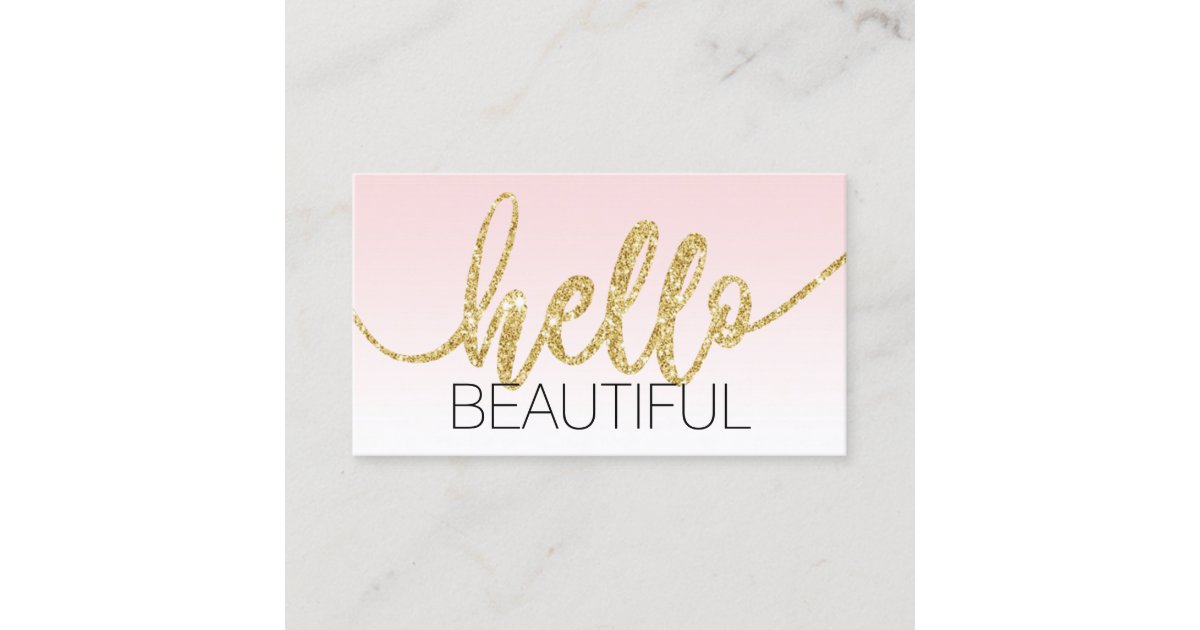 Minimalist Hello Beautiful Blush Pink Gold Script Business Card ...