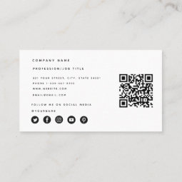 Minimalist Hello QR Code Social Media Icons Business Card | Zazzle