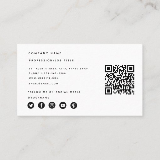 Minimalist Hello QR Code Social Media Icons Business Card | Zazzle