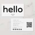 Minimalist Hello QR Code Social Media Icons Business Card | Zazzle