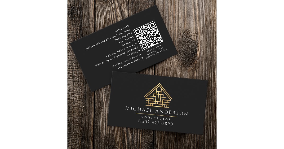 Minimalist Home Building Construction Luxe QR Code Business Card | Zazzle