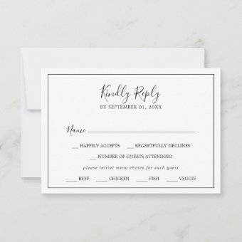 Minimalist Horizontal Menu Choice RSVP Card | Zazzle