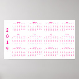 Minimalist Hot Pink Calendar 2019 Poster | Zazzle
