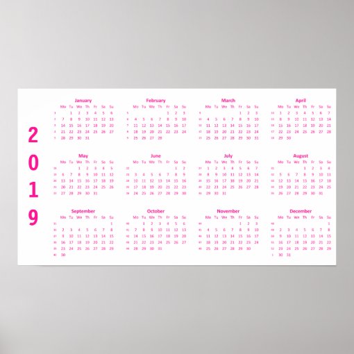 Minimalist Hot Pink Calendar 2019 Poster | Zazzle
