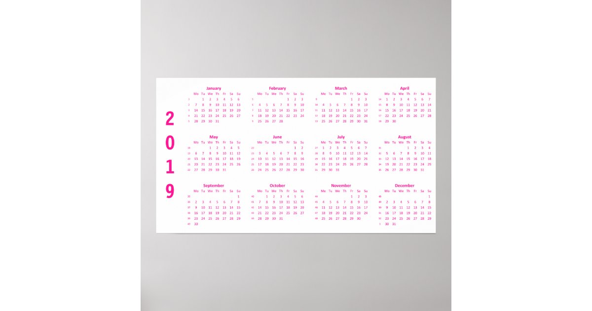 Minimalist Hot Pink Calendar 2019 Poster | Zazzle