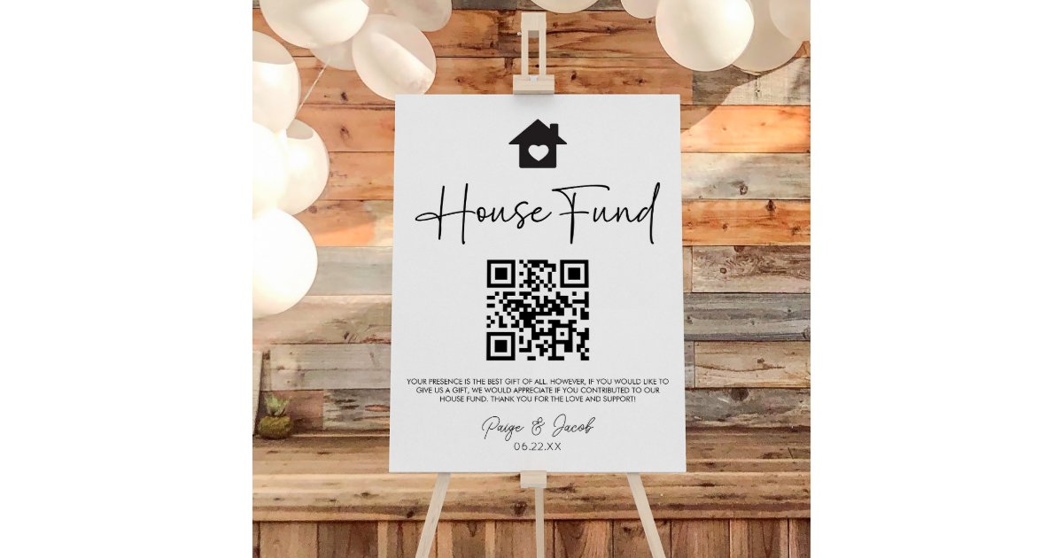 Minimalist House Fund QR Code Wedding Sign | Zazzle