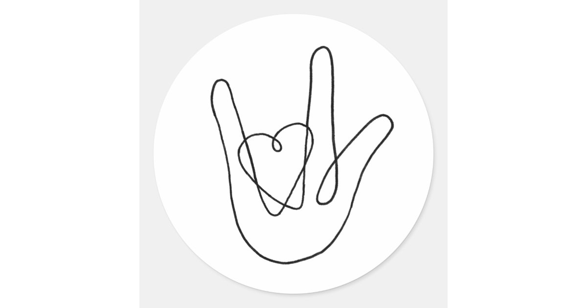 Minimalist "I Love You" Sign Language Single Line Classic Round Sticker ...