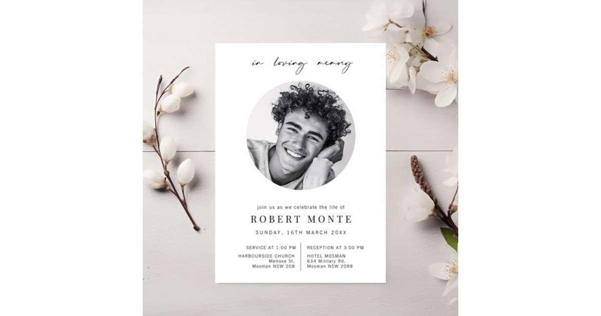 Minimalist in loving memory Funeral Photo Invitation | Zazzle