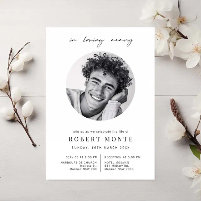 Minimalist in loving memory Funeral Photo Invitation | Zazzle