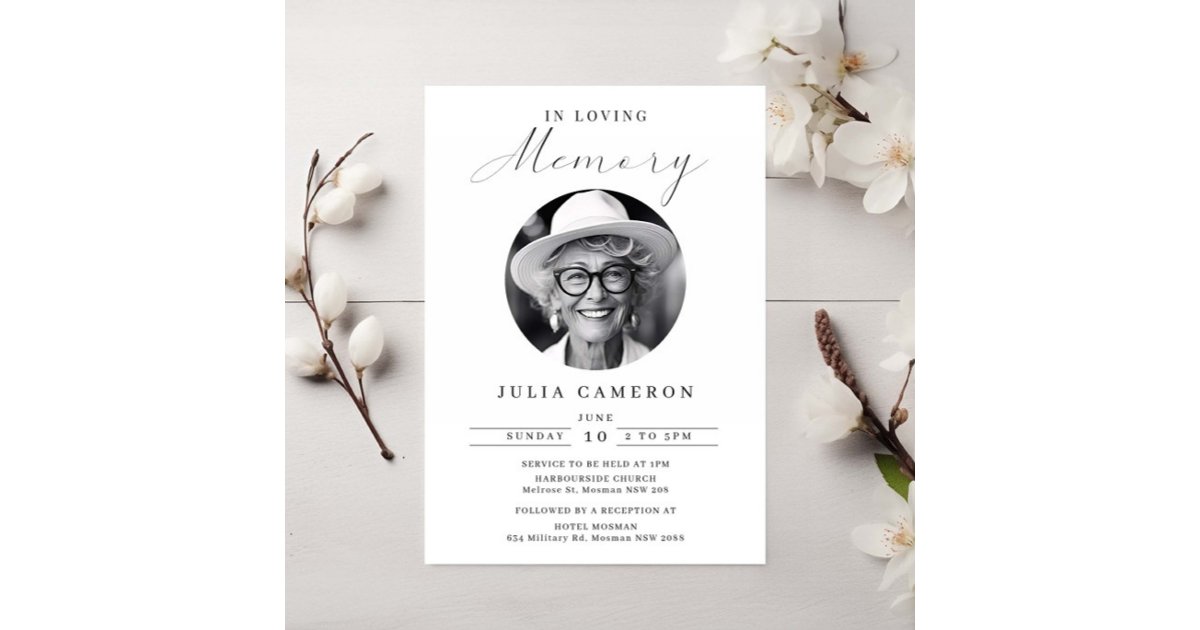 Minimalist in loving memory Funeral Photo Invitation | Zazzle
