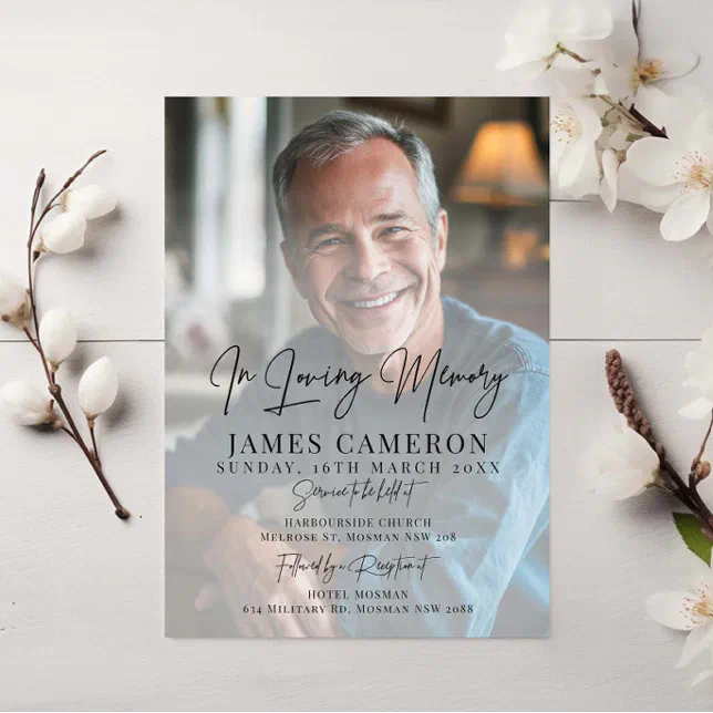 Minimalist In Loving Memory Funeral Photo Invitation | Zazzle