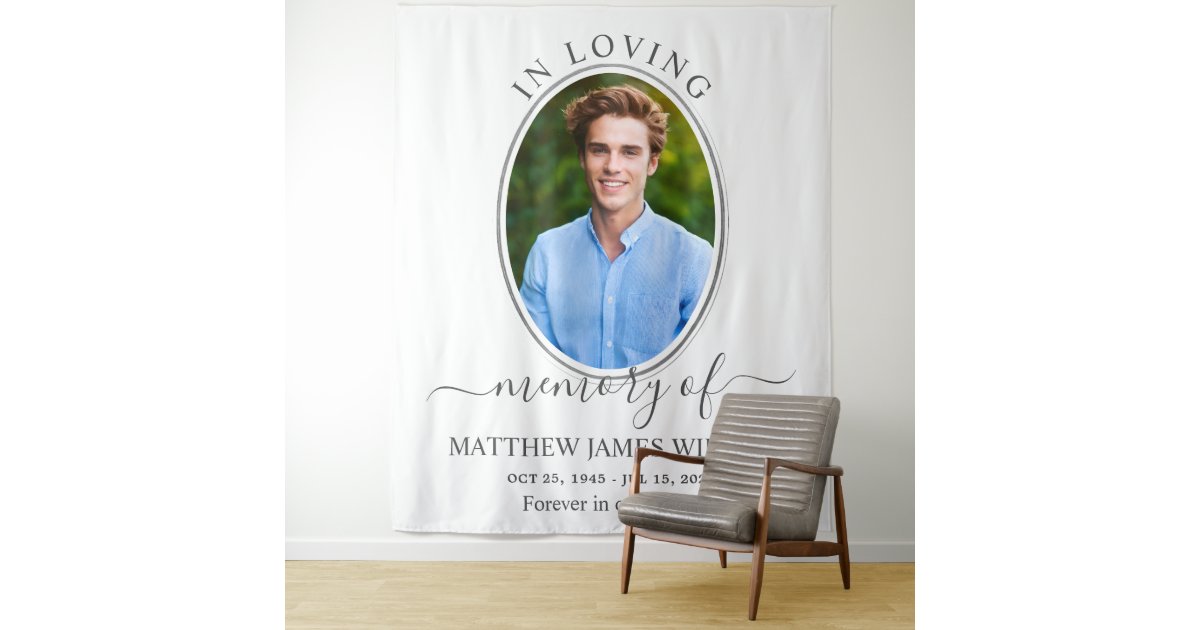 Minimalist In Loving Memory Memorial Funeral Photo Tapestry | Zazzle