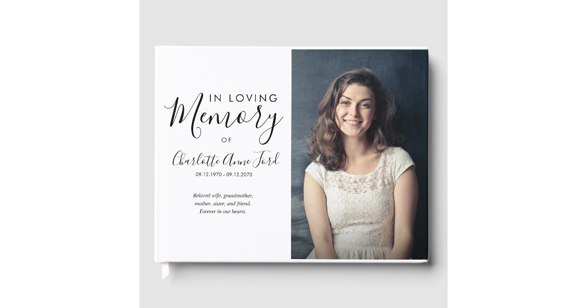 Minimalist In Loving Memory Photo Funeral Memorial Guest Book | Zazzle