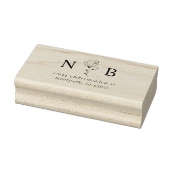 Minimalist Initials Floral Couple Return Address Rubber Stamp | Zazzle