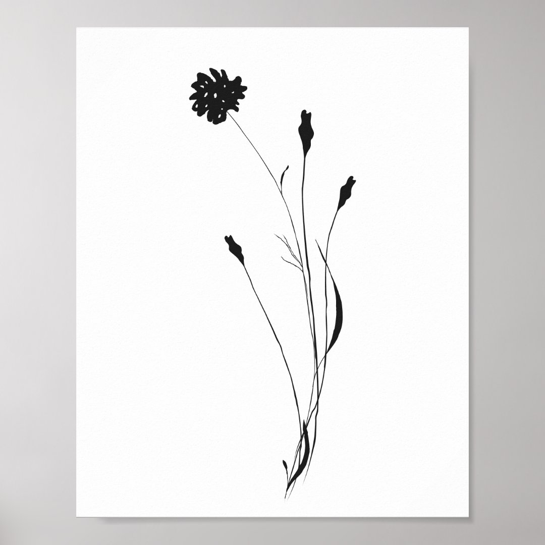 Minimalist Ink Flower Abstract Floral Art in Black Poster | Zazzle