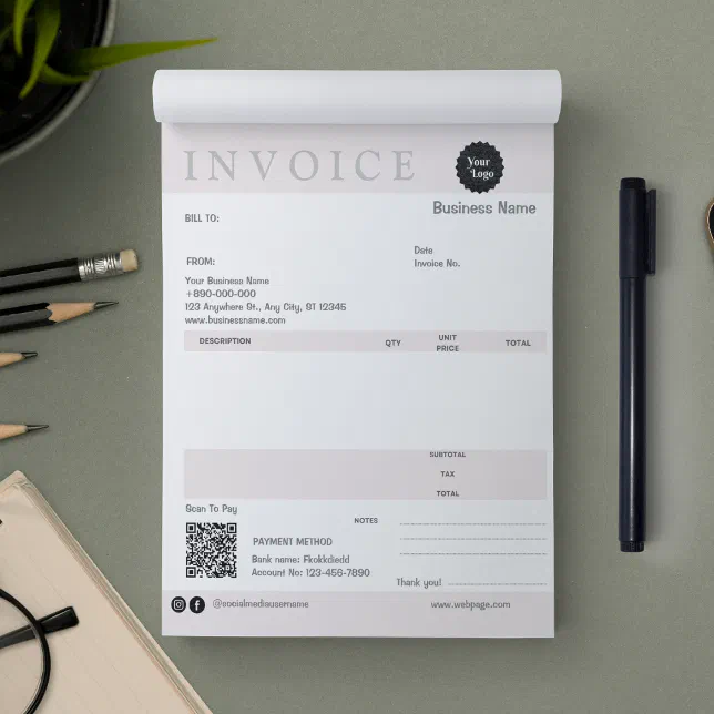 Minimalist Invoice Sales Receipt Small Business Notepad | Zazzle