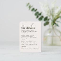 Minimalist Ivory Cream Wedding Details Enclosure Card | Zazzle