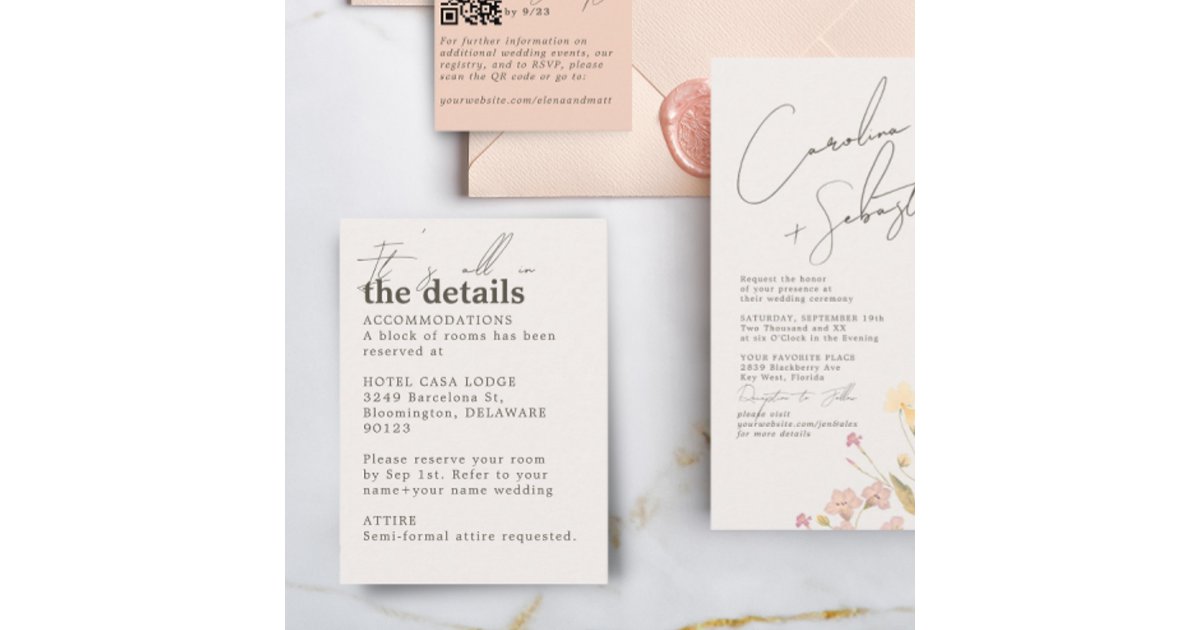Minimalist Ivory Cream Wedding Details Enclosure Card | Zazzle