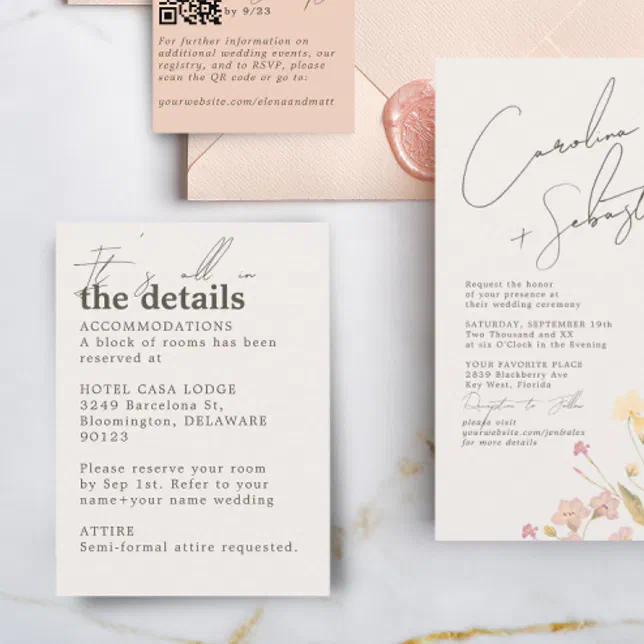 Minimalist Ivory Cream Wedding Details Enclosure Card | Zazzle