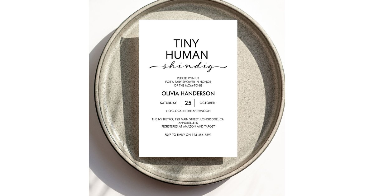 Minimalist Ivory Tiny Human Shindig Baby Shower Invitation | Zazzle