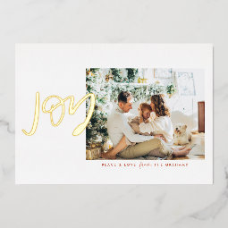 Minimalist Joy Photo Gold Foil Holiday Card | Zazzle