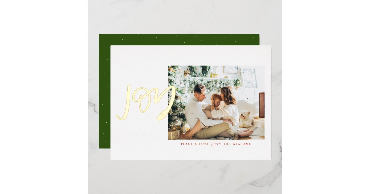 Minimalist Joy Photo Gold Foil Holiday Card | Zazzle
