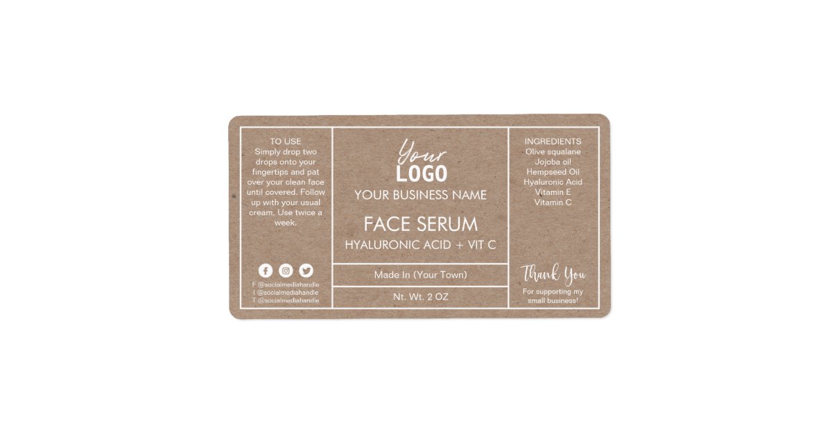 Minimalist Kraft Serum Labels | Zazzle