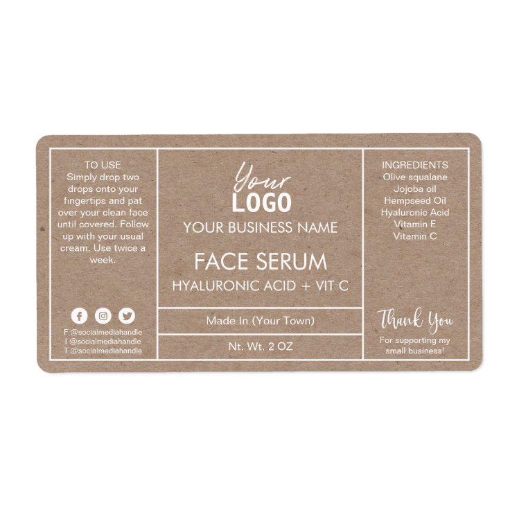 Minimalist Kraft Serum Labels | Zazzle