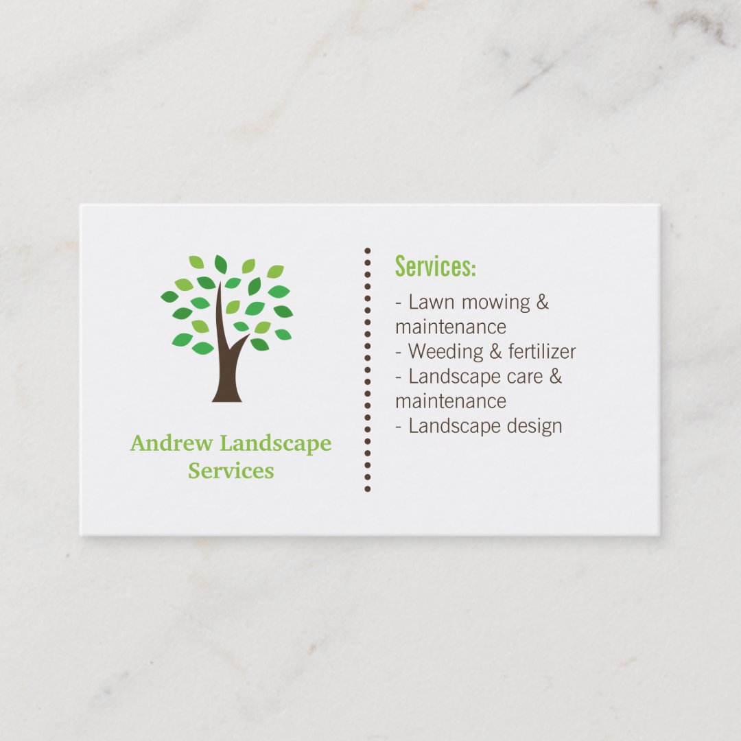Minimalist Landscaping Services Green Tree Leaves Business Card | Zazzle