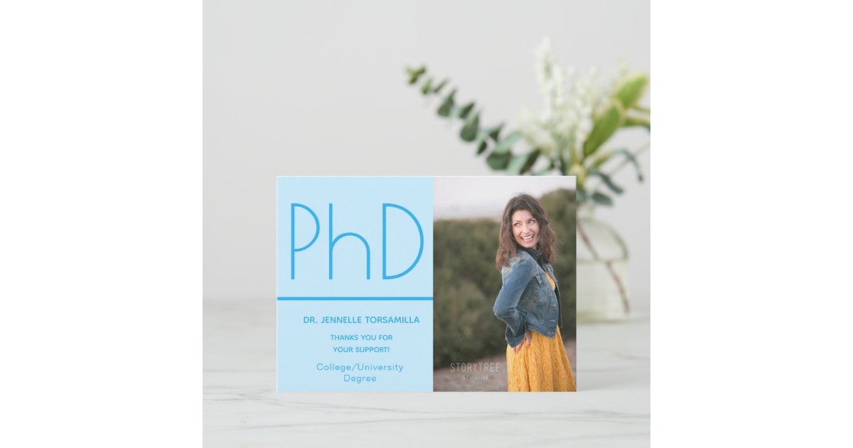Minimalist Light Blue Photo PhD degree Announcement | Zazzle